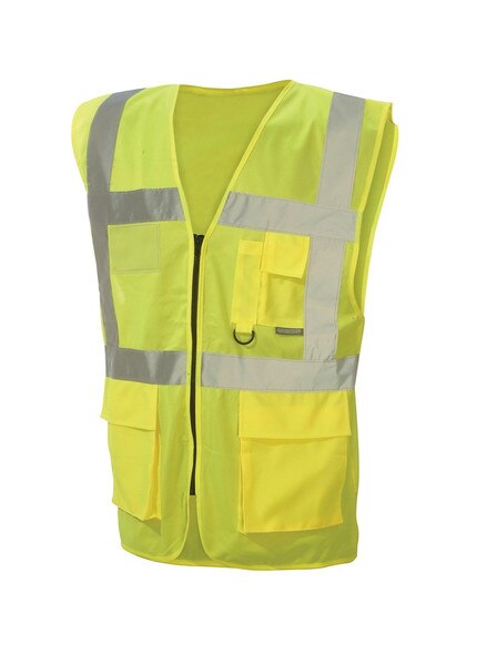 EXECUTIVE HI-VIZ WAISTCOAT - YELLOW C/W ANS GLOBAL FRONT AND BACK HEAT ...